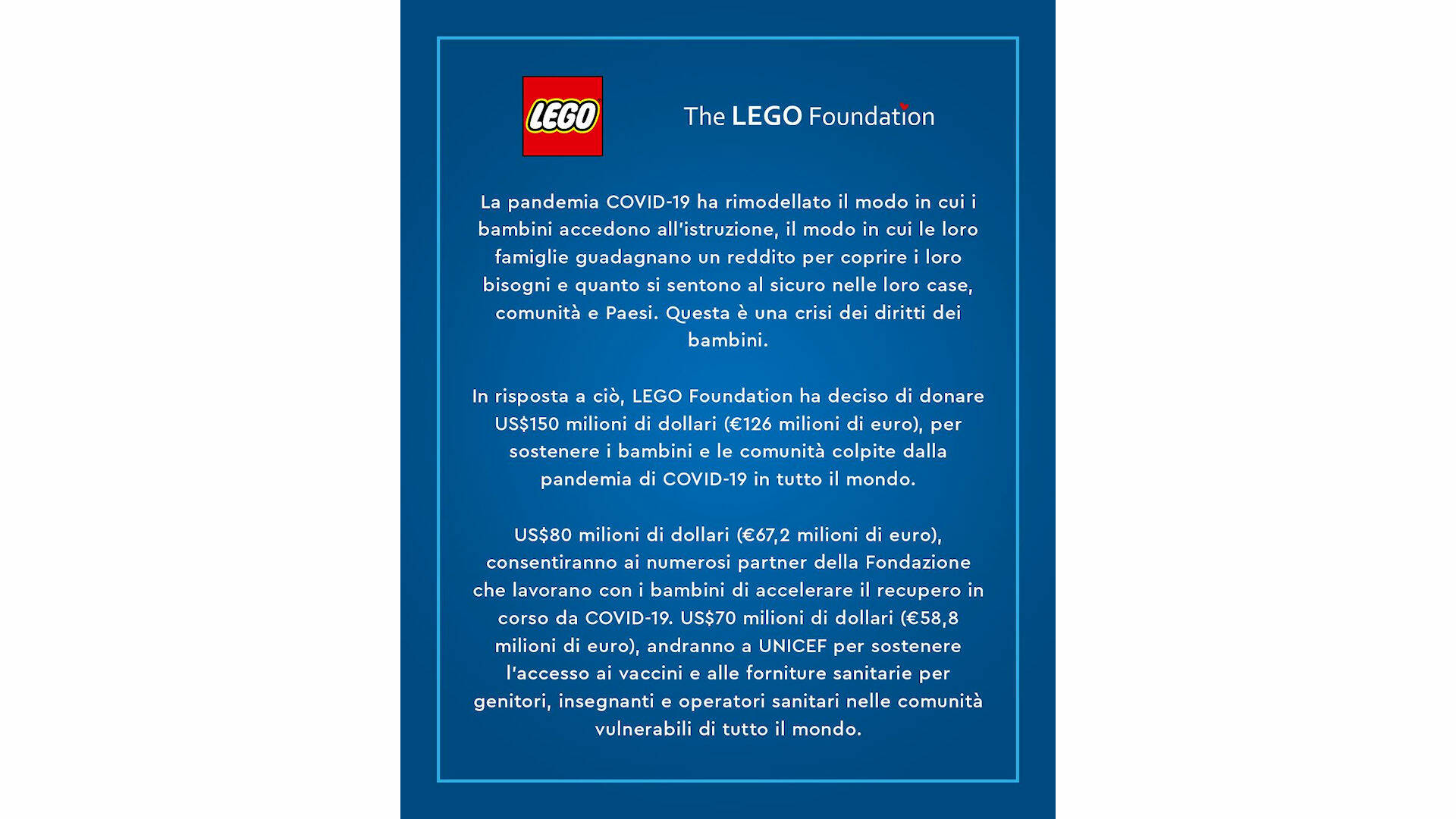 LEGO Foundation annuncia una nuova donazione di 126 milioni di euro per ...